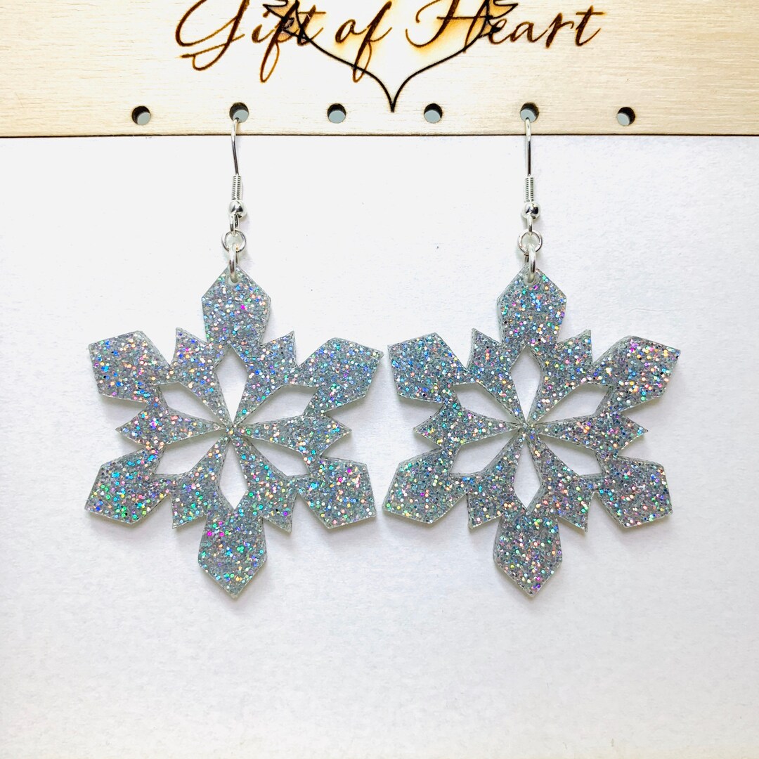 Glitter Snowflake Earrings, Winter Rainbow Acrylic Statement Earrings ...