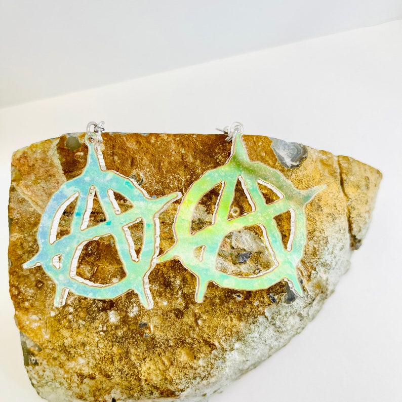 Iridescent Anarchy Acrylic Earrings, Radiant Reflective Anarchist ...