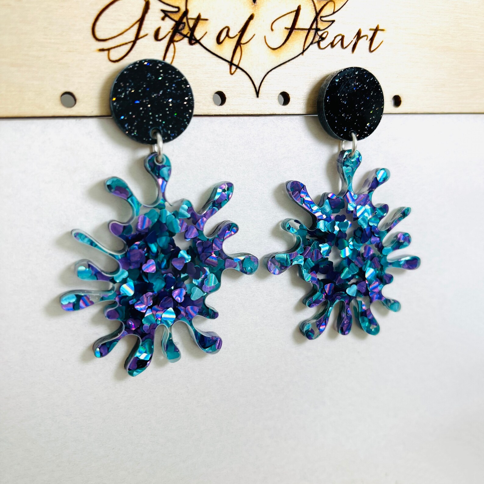 Purple and Teal Chunky Glitter Splat Earrings Statement - Etsy