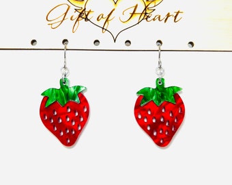 Strawberry Acrylic Earrings Cute Whimsical Pink Holiday Summer Baby ...