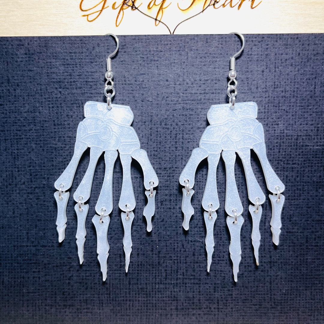 Large Wiggling Skeleton Hands Acrylic Earrings, Halloween Statement ...