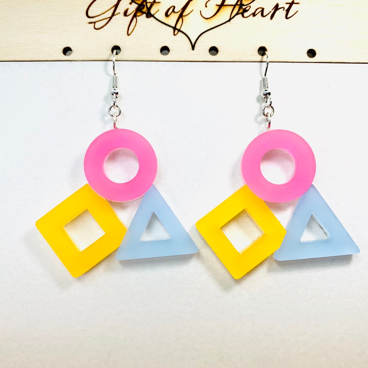 Colorful Geometric Acrylic Earrings, Pink Yellow and Blue Acrylic ...
