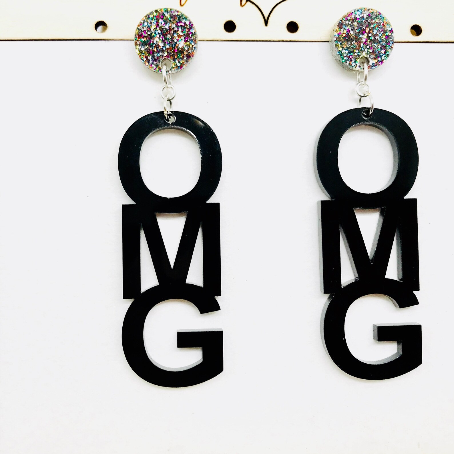 Laser Cut OMG Black Acrylic Earrings, Glitter Earrings, Statement ...