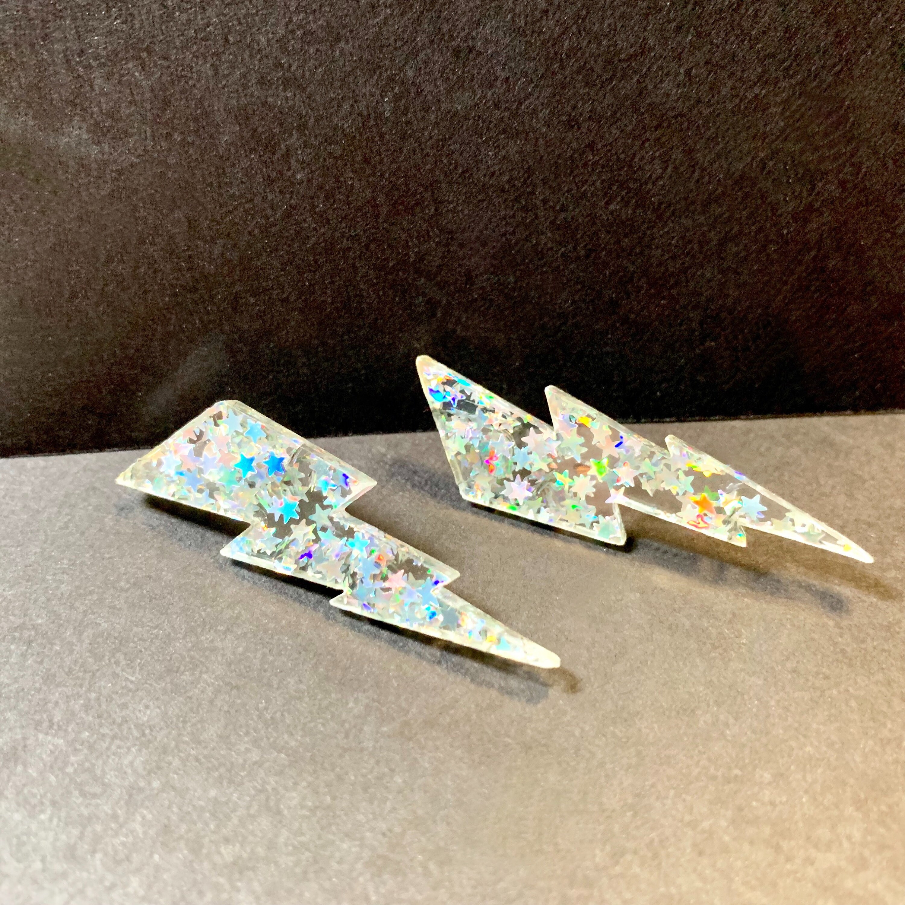 Star Glitter Lightning Bolt Acrylic Earrings Laser Cut | Etsy