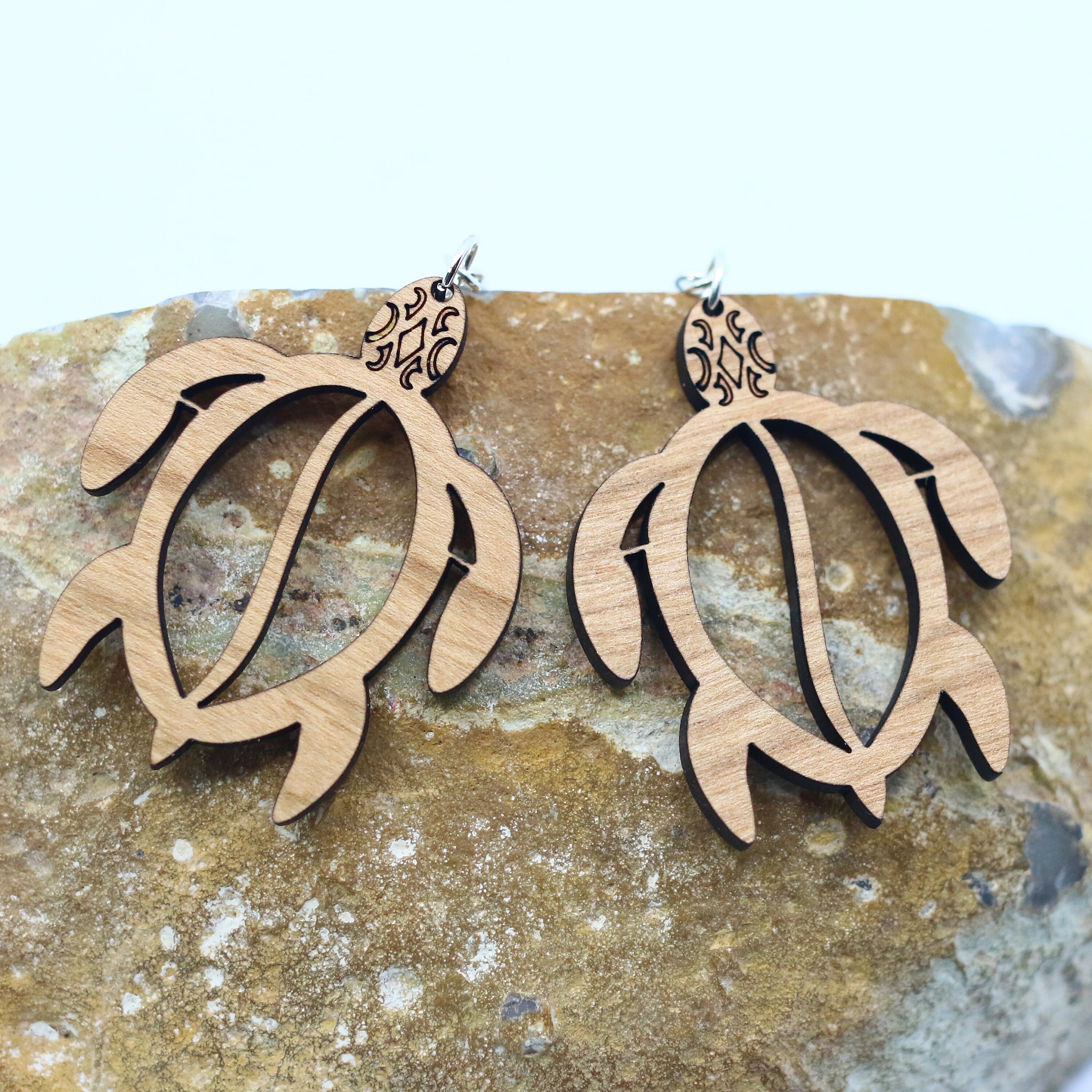 Laser Cut Sea Turtle Wood Earrings Dangle Tortoise Hawaiian - Etsy