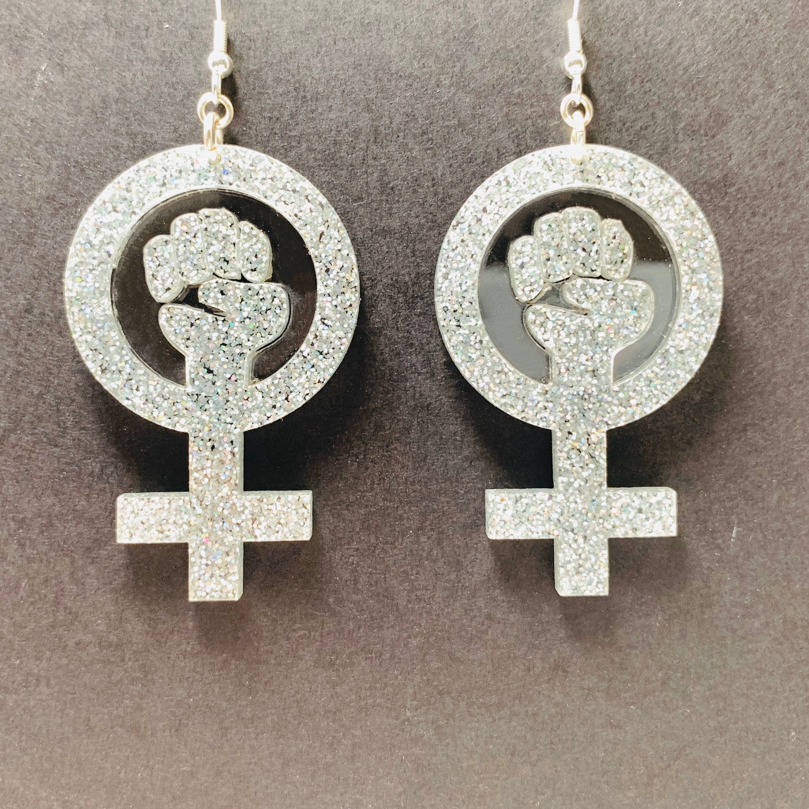 Feminist Power Fist Rainbow Glitter Earrings Feminine Symbol - Etsy