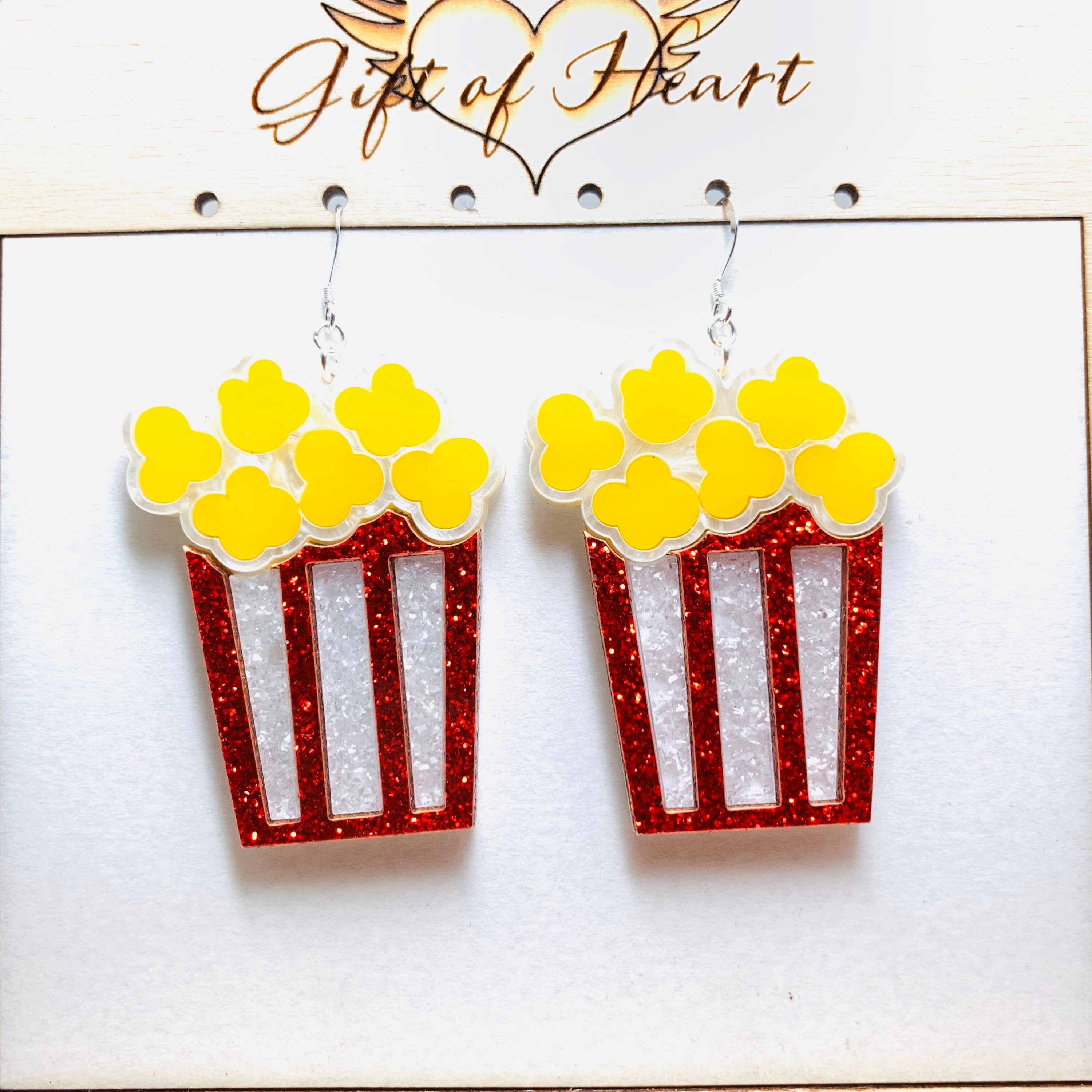Tub of Movie Popcorn Acrylic Earrings Food Glitter Statement - Etsy
