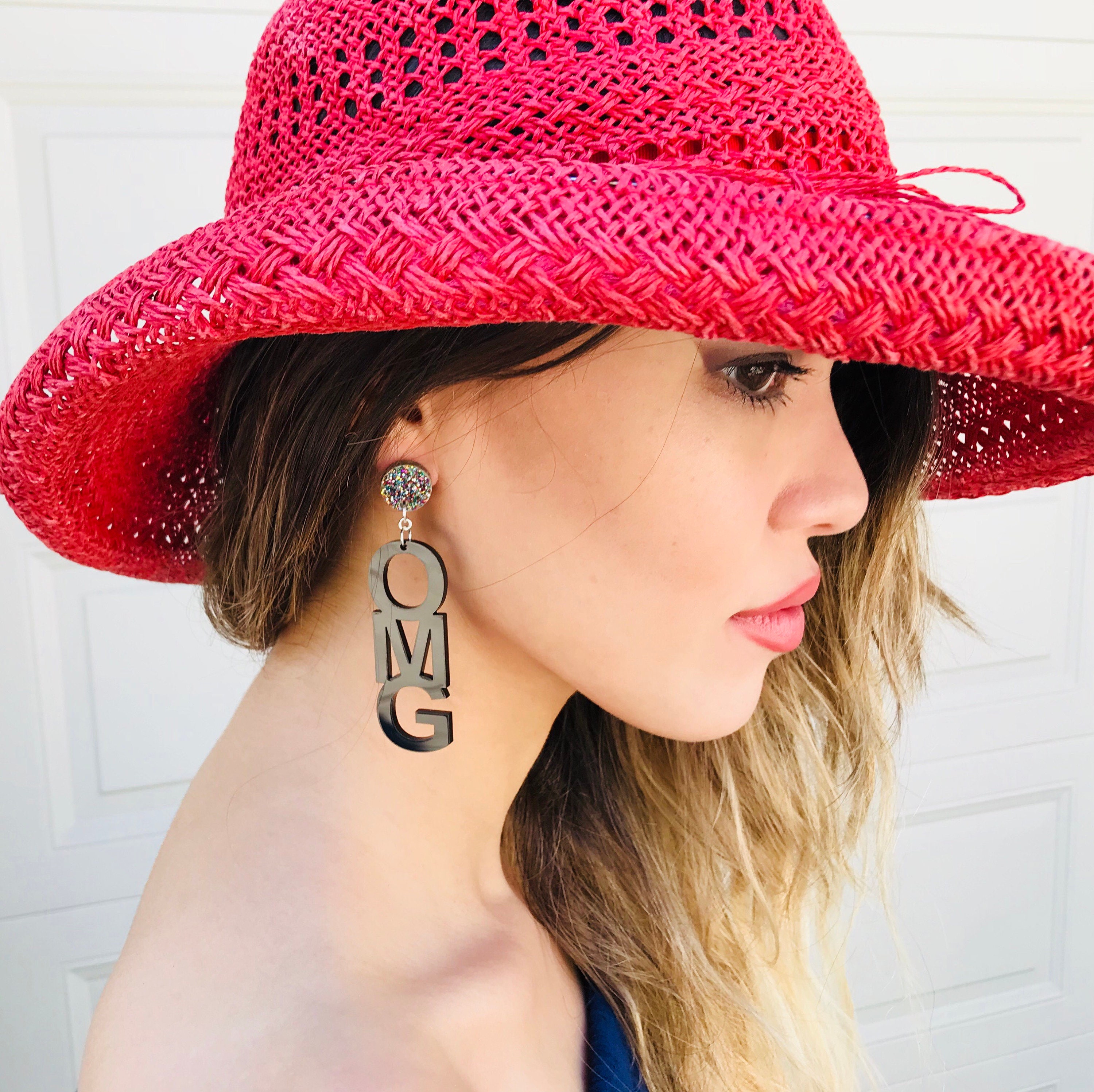 Laser Cut OMG Black Acrylic Earrings, Glitter Earrings, Statement ...