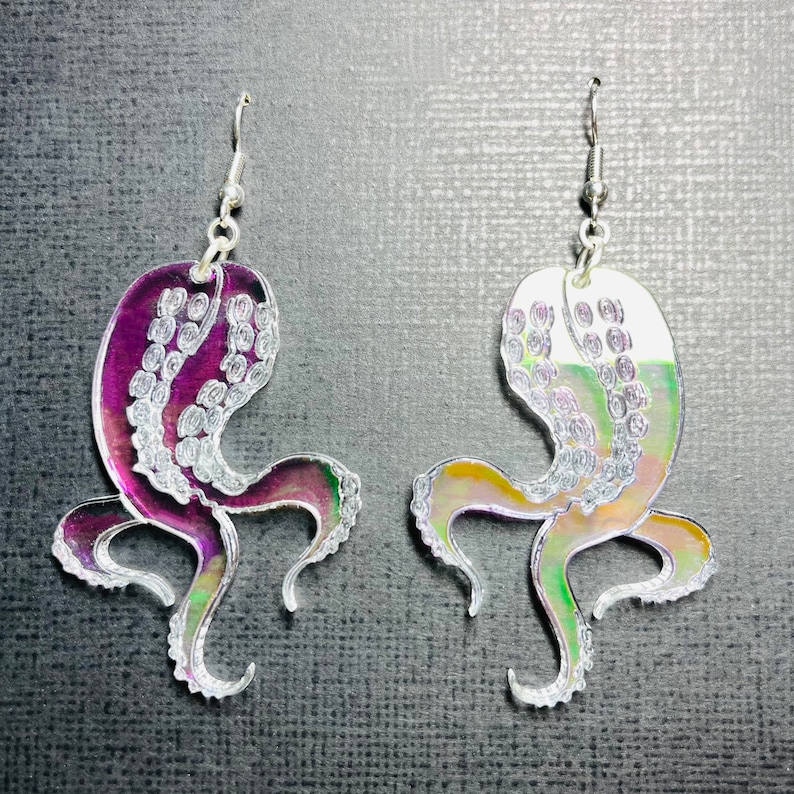 Iridescent Octopus Tentacles Earrings, Laser Cut Acrylic Earrings ...
