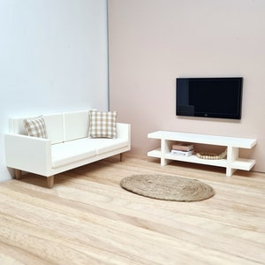 Dollhouse Miniature TV Unit, Television Cabinet, White, 1:12 Scale ...