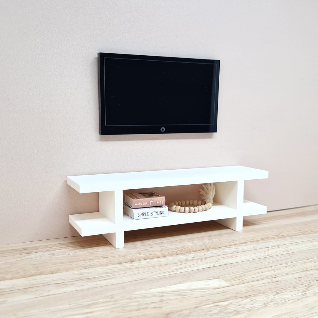 Dollhouse Miniature TV Unit, Television Cabinet, White, 1:12 Scale ...