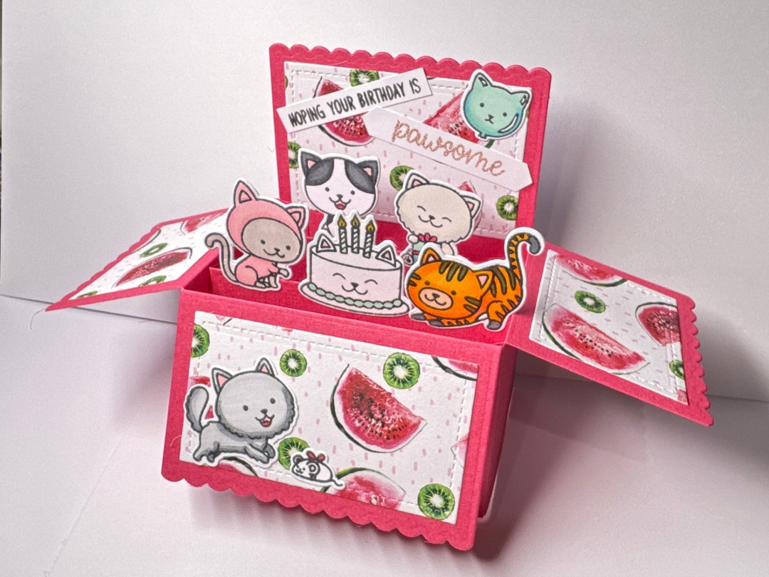 Handmade Cat Birthday Pop up Card Cat Lover Card Kitty Birthday Pop up ...