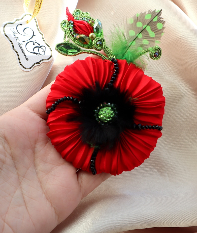 Poppy Brooch, Handmade Shibori, Poppy Brooch for Her, Shibori Jewelry ...