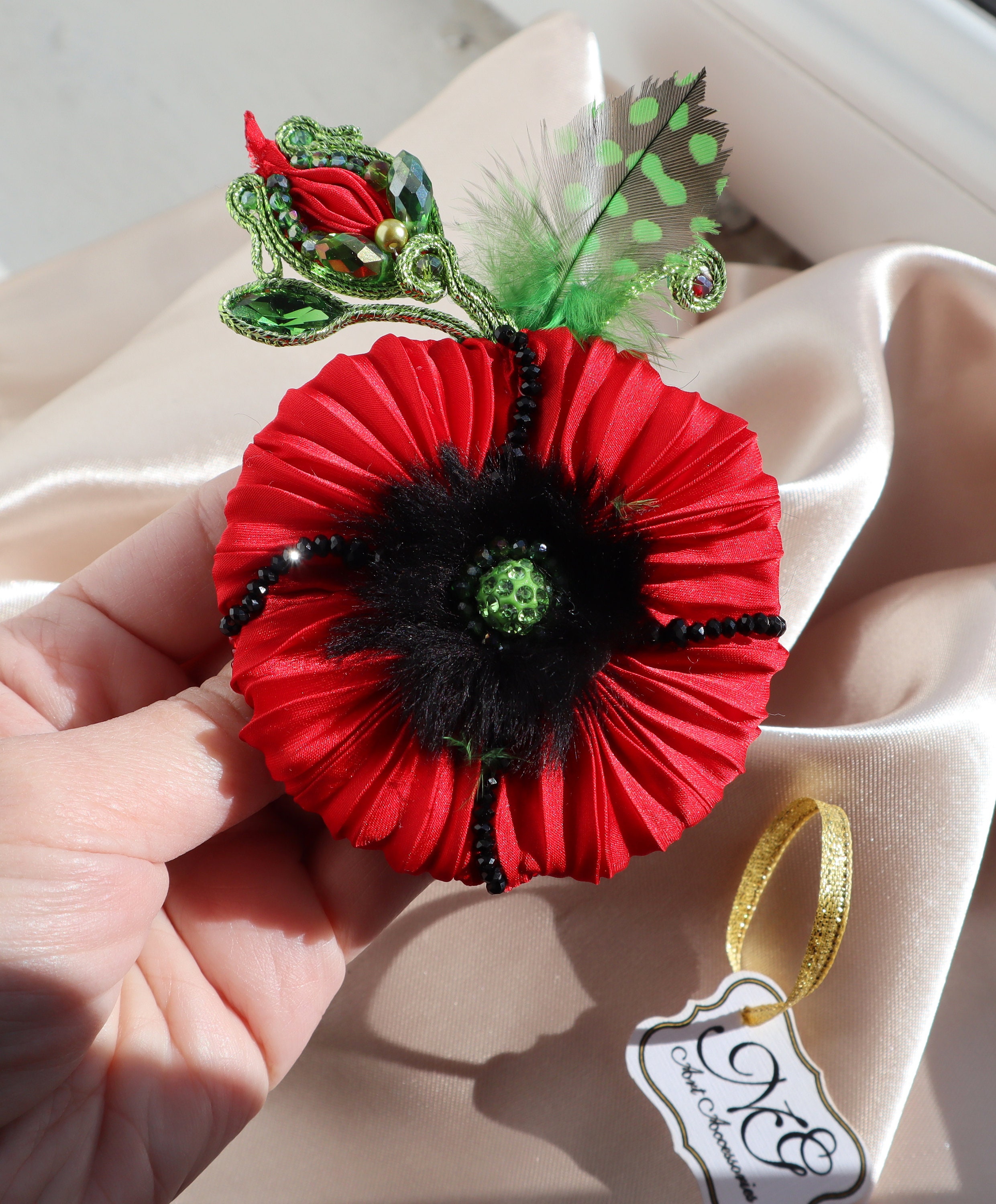 Poppy Brooch, Handmade Shibori, Poppy Brooch for Her, Shibori Jewelry ...