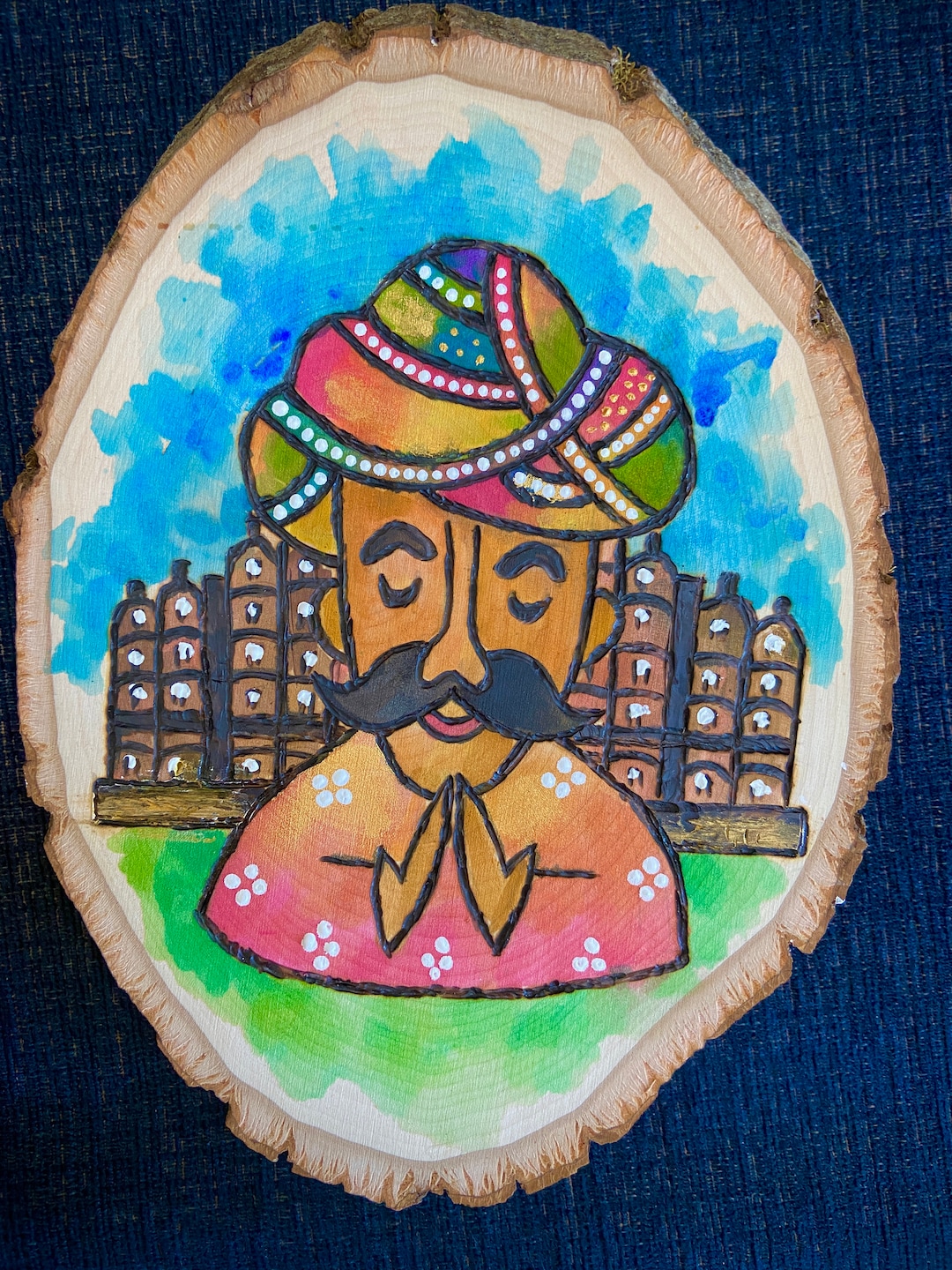 Turban Man Pyrography Wall Hanging, Indian Craft, Folk Art Carving on ...