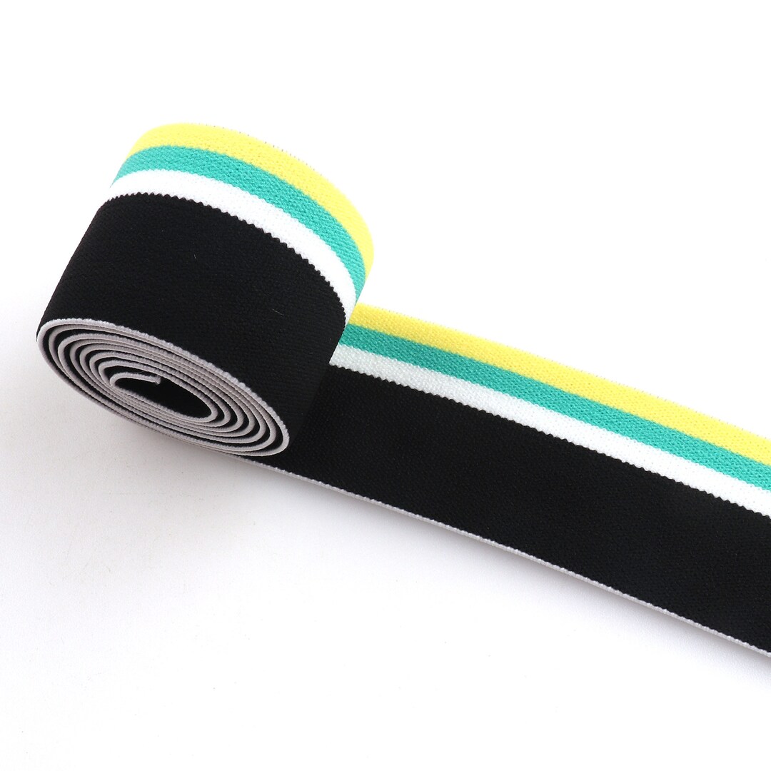 Soft Elastic Webbing Strap 38mm Green Elastic Band Colored Stripes ...