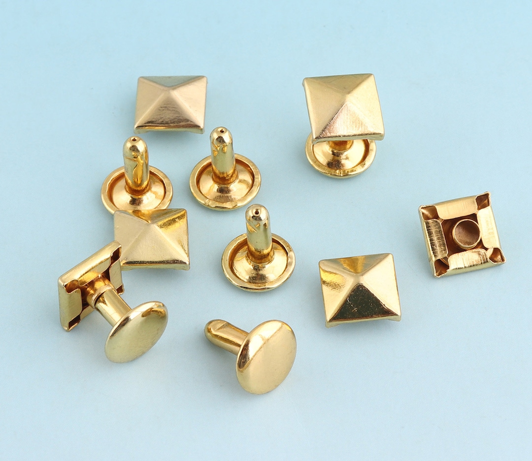 Rectangle Cap Rivets 50pcs 9mm Gold Rivets Studs Metal Button Double ...