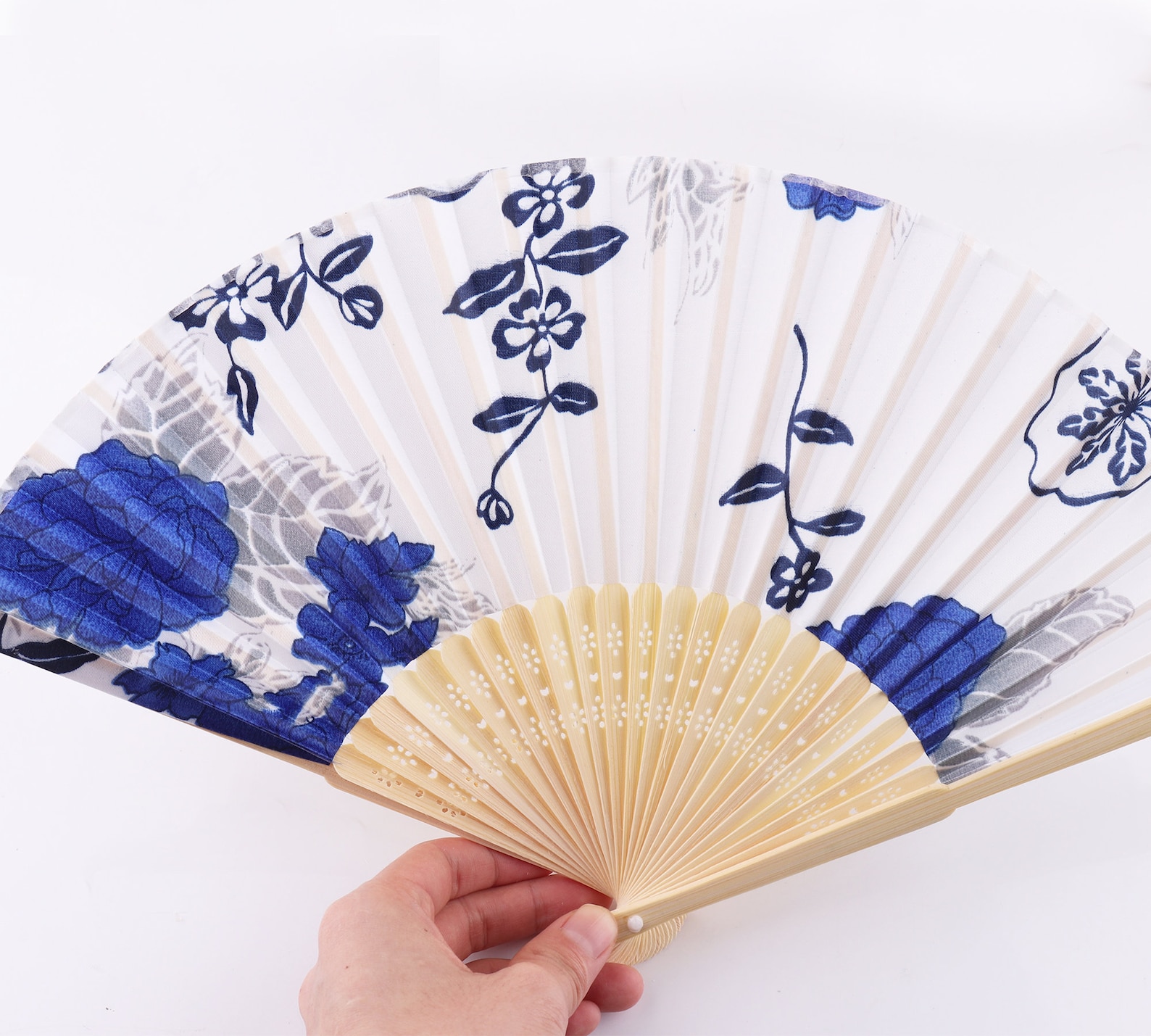Floral Flower Hand Fans Blue Fans Chinese Silk Fans Folding | Etsy