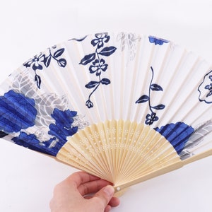 Floral Flower Hand Fans Blue Fans Chinese Silk Fans Folding Fans for ...
