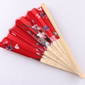 Floral Flower Hand Fans Red Fans Silk Fans Folding Fans for Wedding ...