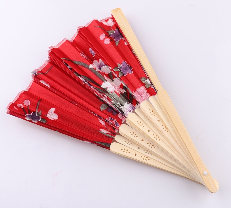 Floral Flower Hand Fans Red Fans Silk Fans Folding Fans for - Etsy