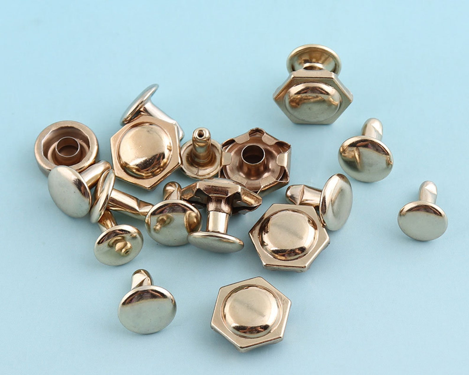 Light Gold Rivets 100ppcs 11*9mm Rectangle Rivets Metal Button Double ...