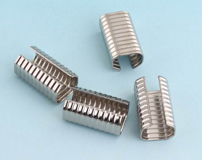 Silver Ribbon End Crimps 15pcs 20mm Ribbon End Fastener Clasp Crimp ...