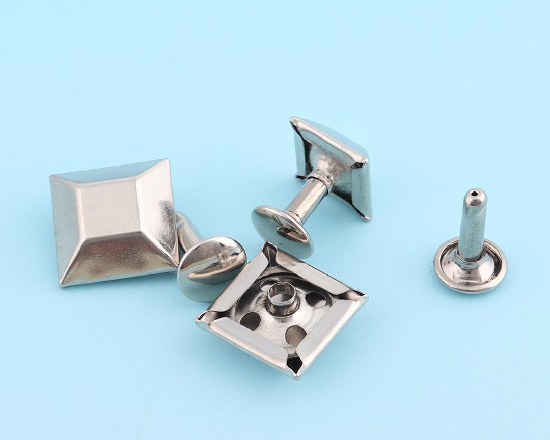 20sets 15*12mm Silver Rivets Metal Button Rectangle Cap Rivets Double ...