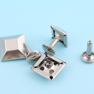20sets 15*12mm Silver Rivets Metal Button Rectangle Cap Rivets Double ...