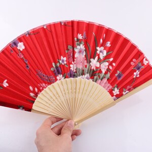 Floral Flower Hand Fans Red Fans Silk Fans Folding Fans for Wedding ...
