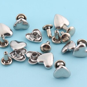 8mm Silver Rivets Heart-shape Rivet Metal Button Double Capped Rivets ...