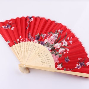 Floral Flower Hand Fans Red Fans Silk Fans Folding Fans for Wedding ...