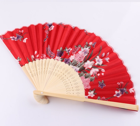 Floral Flower Hand Fans Red Fans Silk Fans Folding Fans for - Etsy