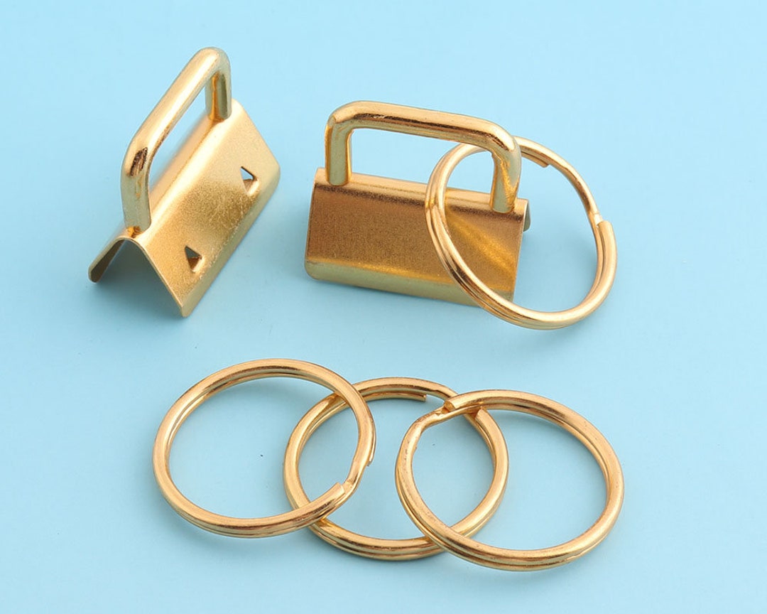 1"key Fobs Hardware Golden Key Ring Ribbon Key Fobs Key Chains-10pcs ...