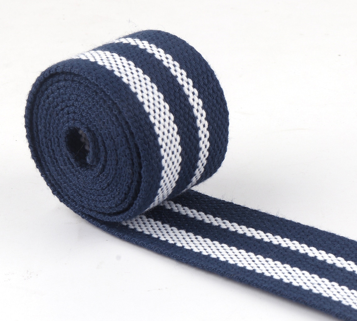Dark Blue Webbing 38mm Cotton Webbing Striped Fabric Webbing - Etsy
