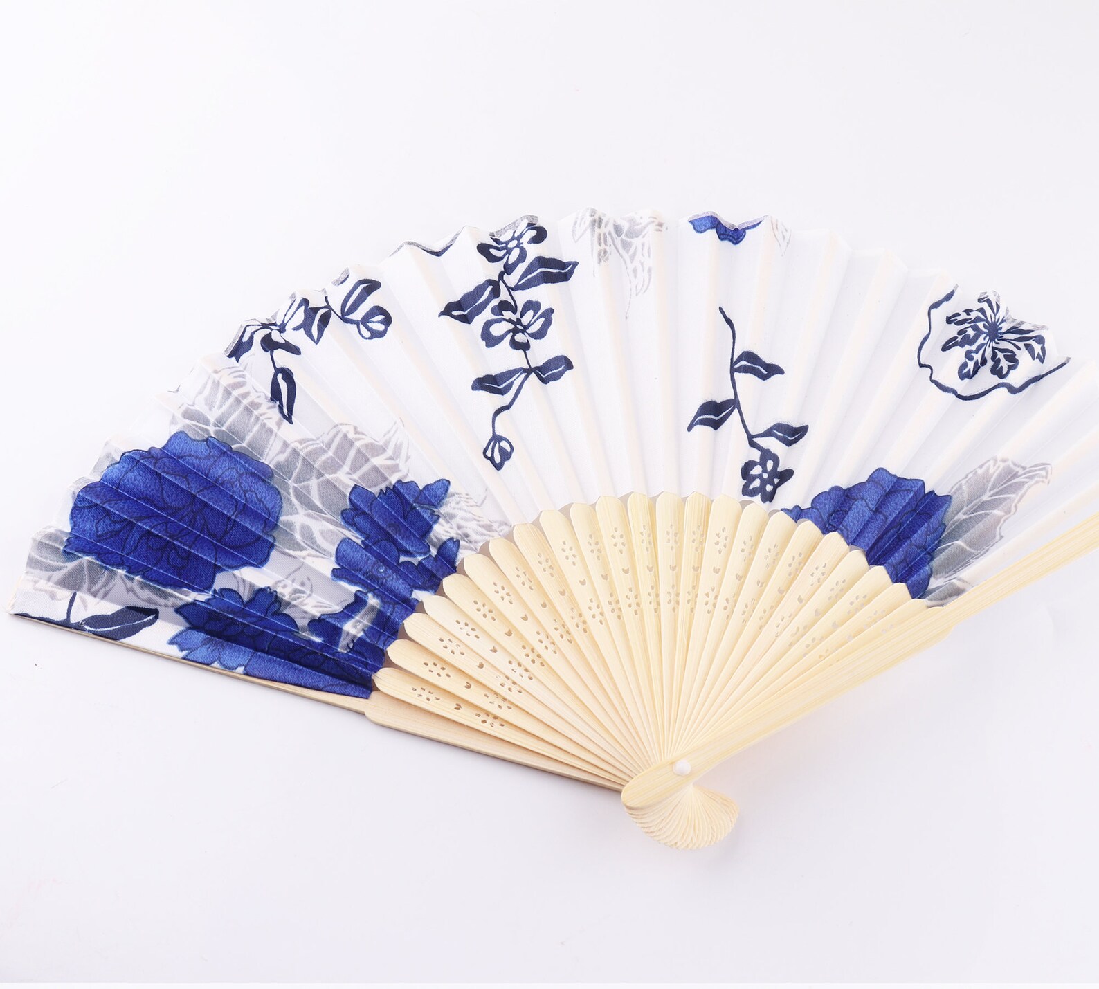 Floral Flower Hand Fans Blue Fans Chinese Silk Fans Folding - Etsy