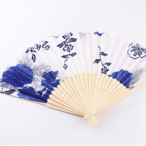 Floral Flower Hand Fans Blue Fans Chinese Silk Fans Folding Fans for ...