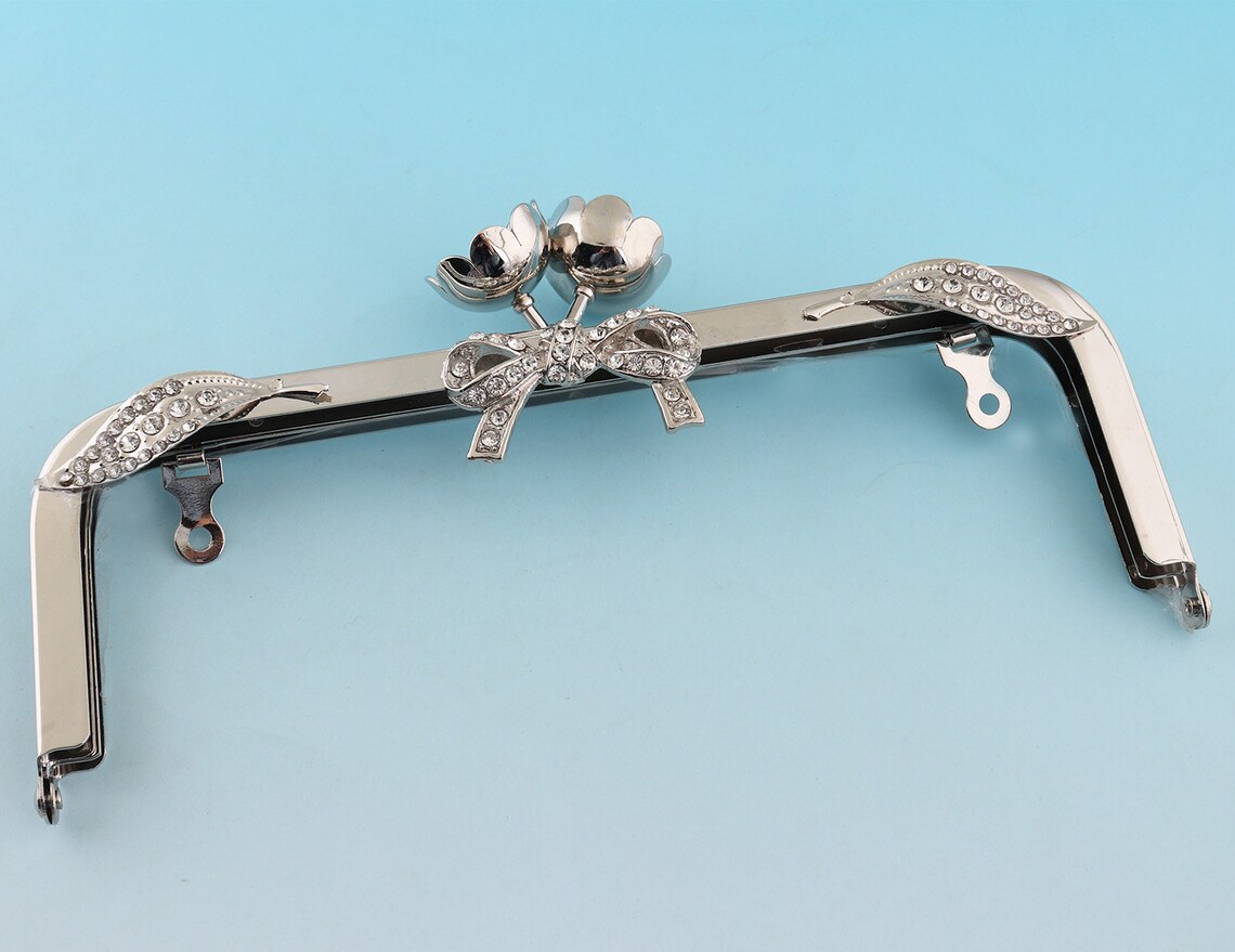 Silver Bag Frame 8.4*2.8" Diamond Purse Frame Kiss Clutch Clasp Arched ...