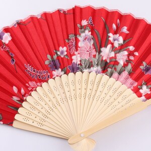 Floral Flower Hand Fans Red Fans Silk Fans Folding Fans for Wedding ...
