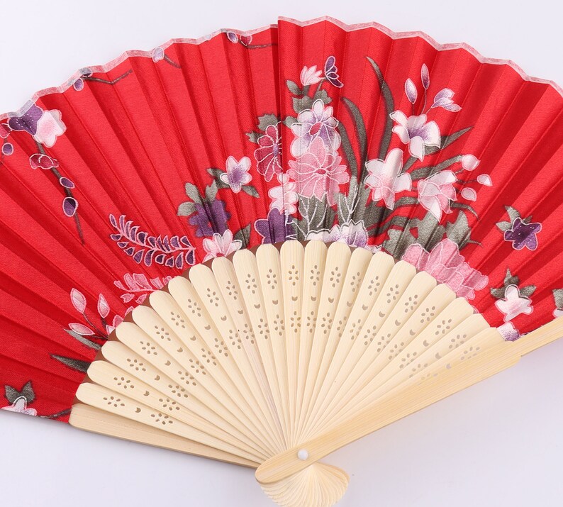 Floral Flower Hand Fans Red Fans Silk Fans Folding Fans for - Etsy