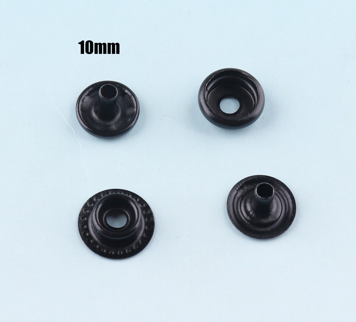 100sets 10mm/12mm Black Snap Studs Spring Fastener Snap Buttons Popper ...