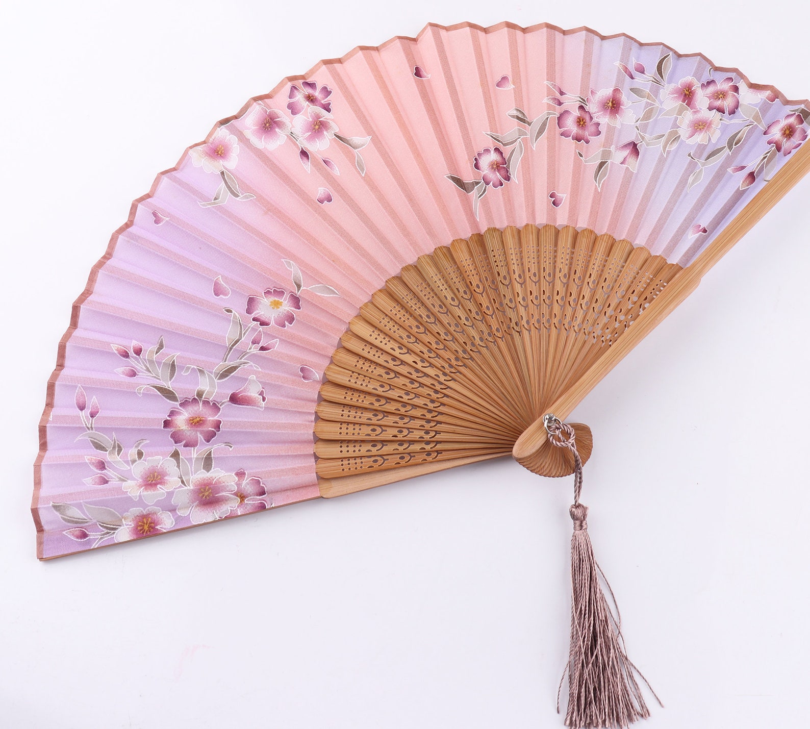 Floral Flower Hand Fans With Tassels Silk Fans Party Favor Folding Fans ...