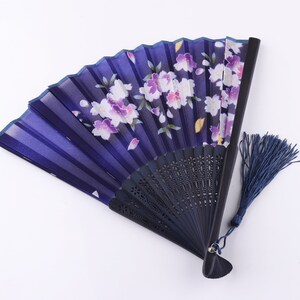 Blue Hand Fans With Tassels Silk Fans Party Favor Floral Flower ...