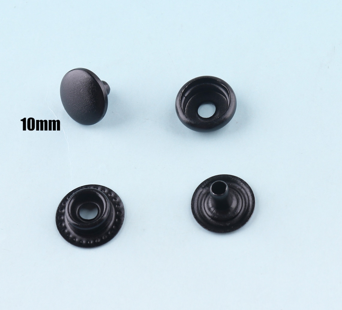 100sets 10mm/12mm Black Snap Studs Spring Fastener Snap Buttons Popper ...