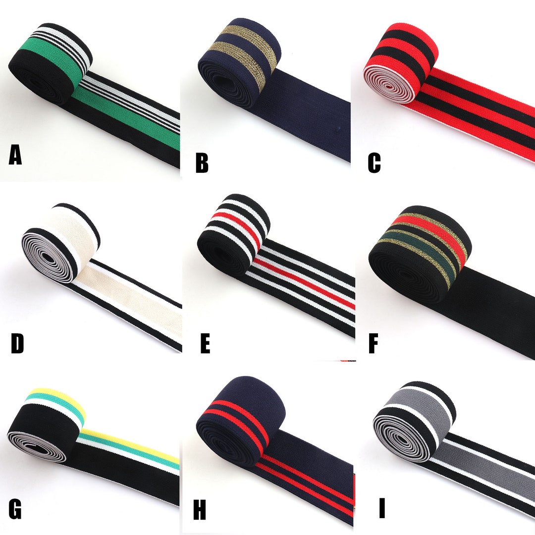 1.5"(38mm) Soft Elastic Webbing Strap Elastic Band Colorful Striped ...