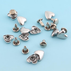 8mm Silver Rivets Heart-shape Rivet Metal Button Double Capped Rivets ...