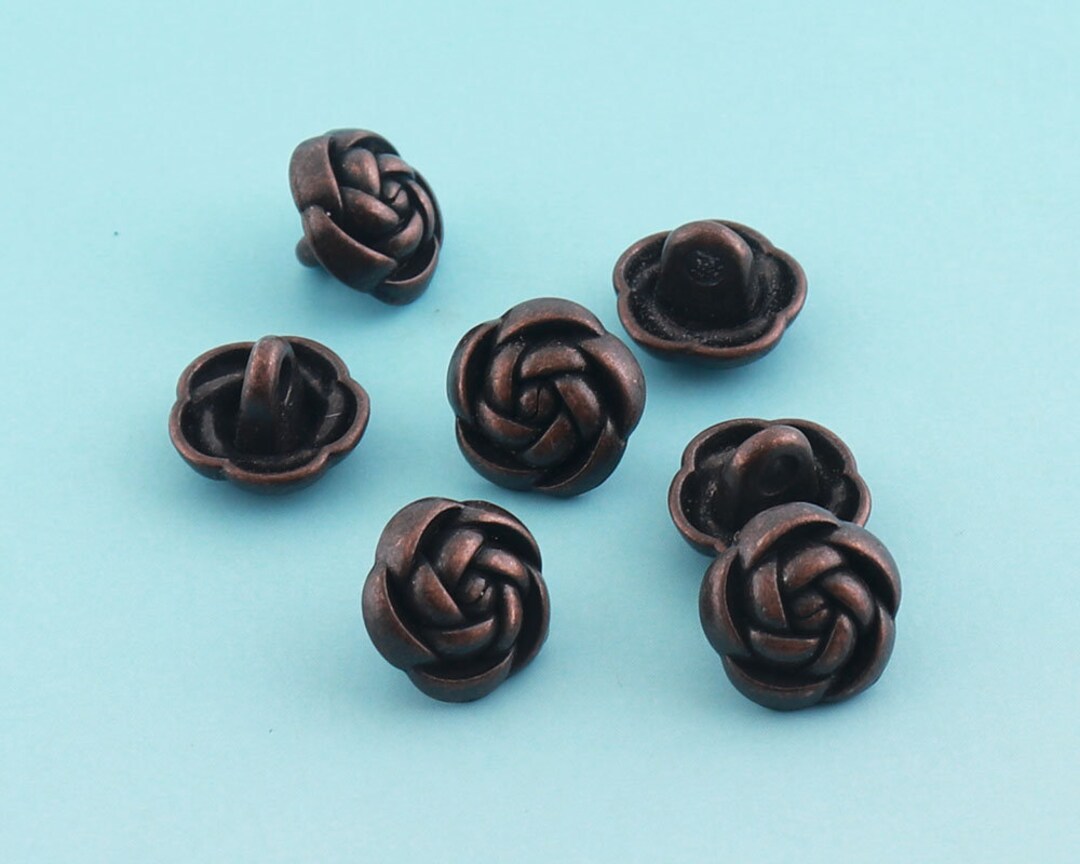 Red Copper Buttons Metal Rose Buttons 8pcs 10mm Shank Buttons Flower ...