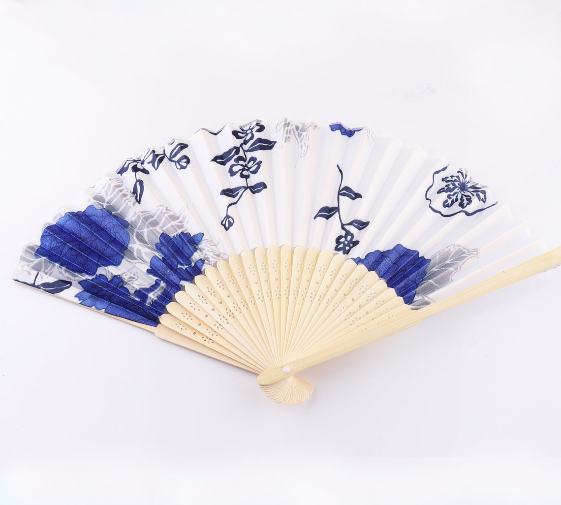 Floral Flower Hand Fans Blue Fans Chinese Silk Fans Folding | Etsy