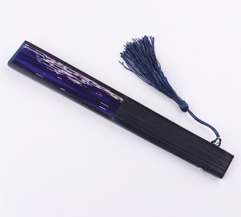 Blue Hand Fans With Tassels Silk Fans Party Favor Floral - Etsy