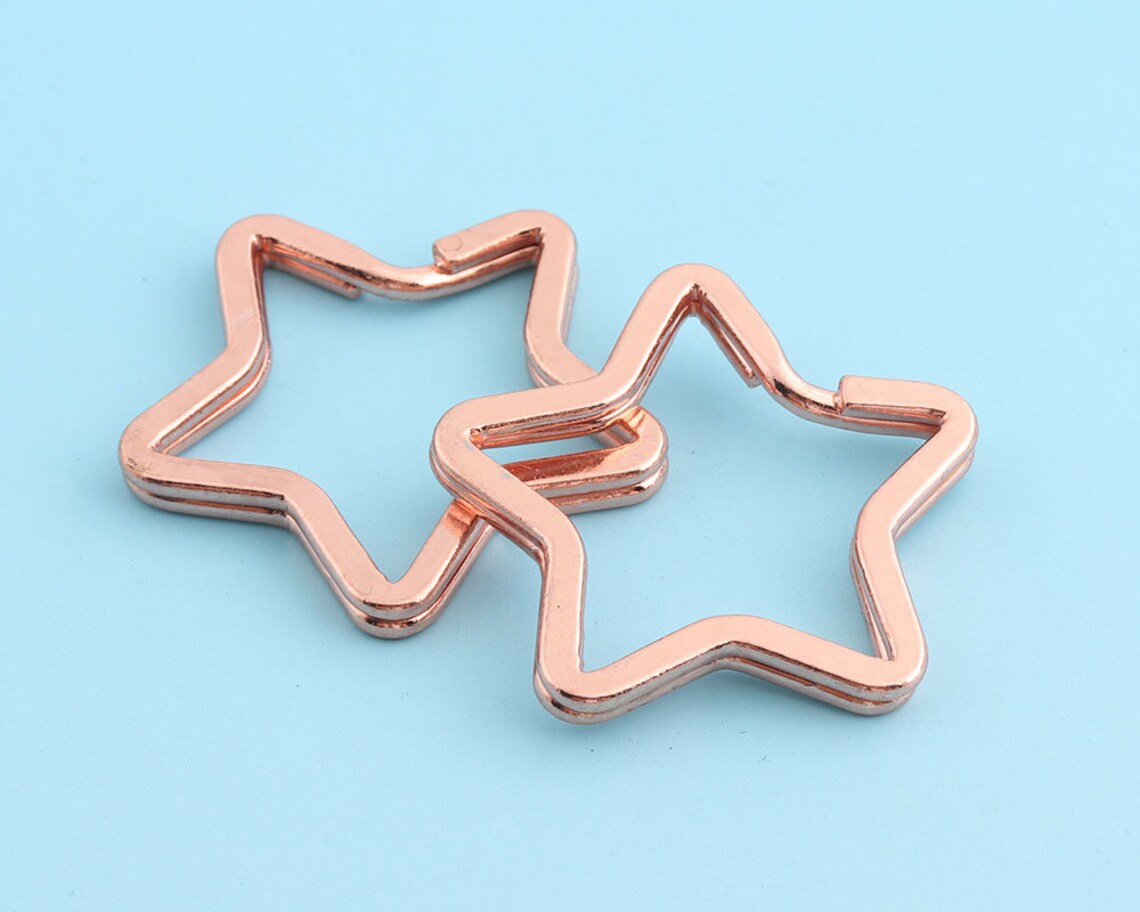 Rose Gold Star Key Ring 10pcs *35mm Large Key Fob Ring Metal Split Ring ...